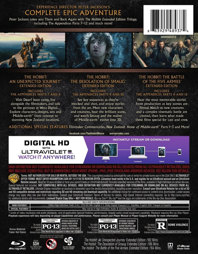 The Hobbit: The Motion Picture Trilogy Blu-Ray [Extended Edition] – fílmico