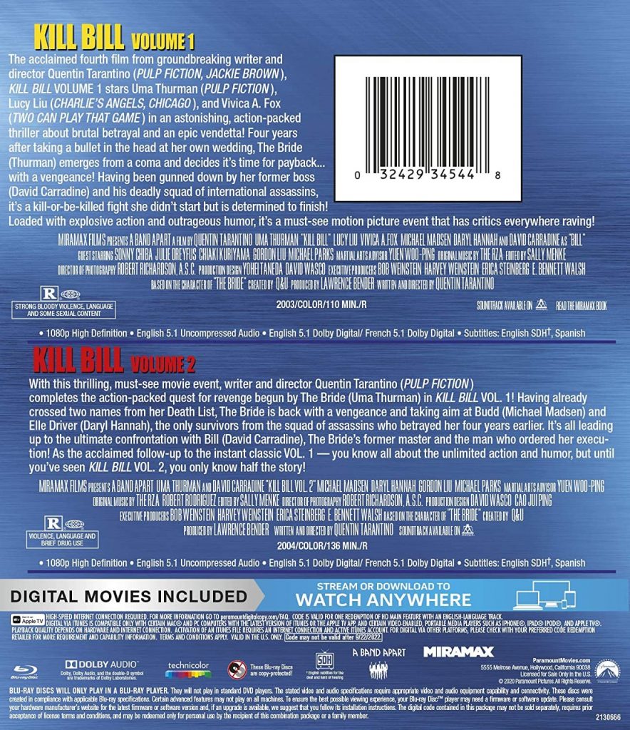 [USADO] Kill Bill 2-Movie Collection Blu-Ray – fílmico