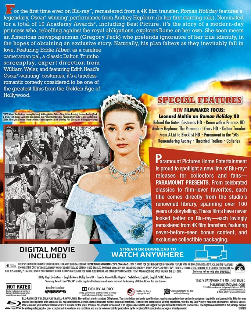 Roman Holiday Blu-Ray – fílmico