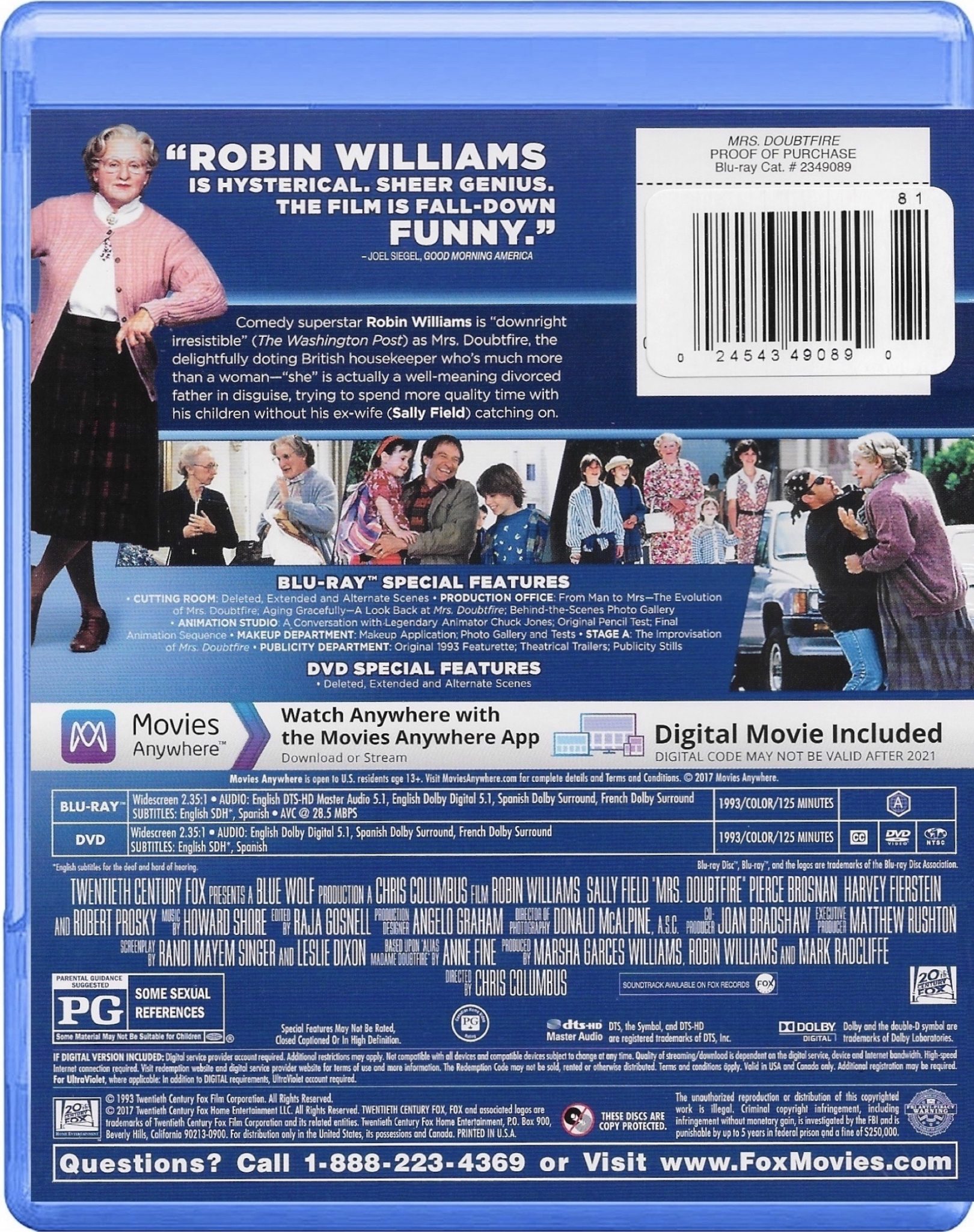 Mrs. Doubtfire Blu-Ray + DVD – fílmico