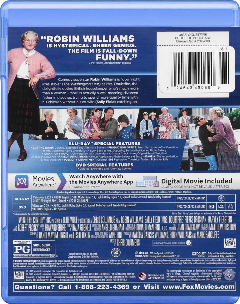 Mrs. Doubtfire Blu-Ray + DVD – fílmico
