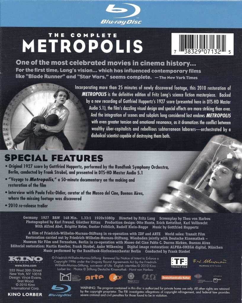 Metropolis: The Complete Metropolis Blu-Ray – fílmico